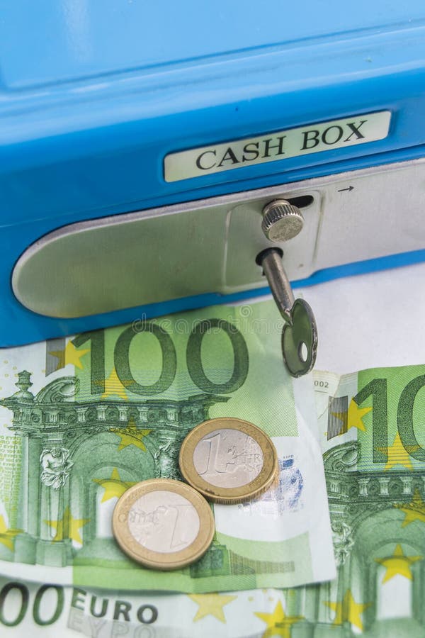 Stacks of Euro Coins and Banknotes in a Cash Box Stock Photo - Image of ...