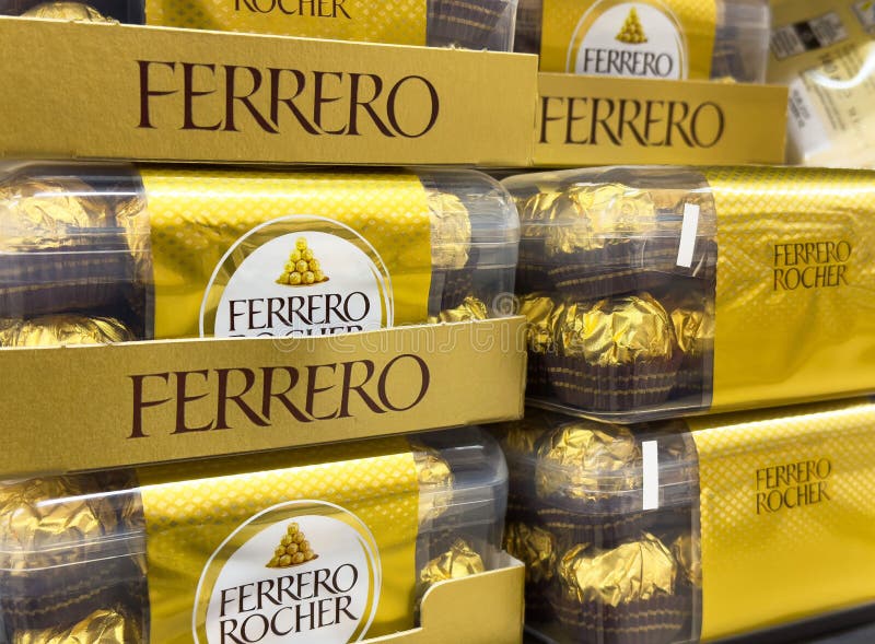 Stacks of Ferrero Rocher Chocolate Boxes Displayed in Store Editorial ...