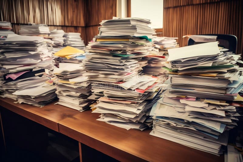 Stacks of Files: Heavy Workload on Desk. AI Stock Illustration ...