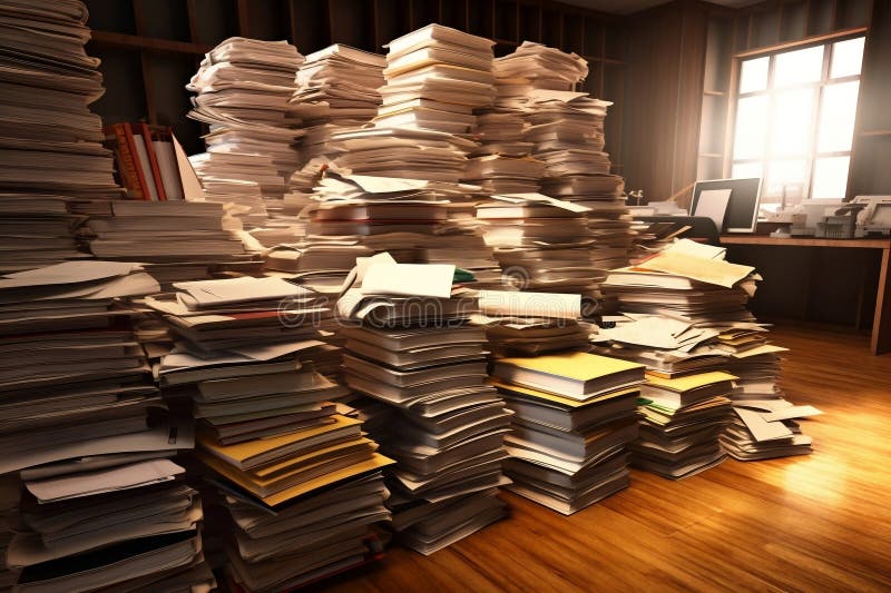 Stacks of Files: Heavy Workload on Desk. AI Stock Illustration ...