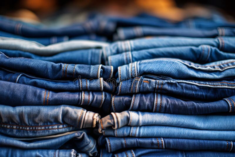 Stacks of Folded Blue Jeans Pants Stock Illustration - Illustration of ...