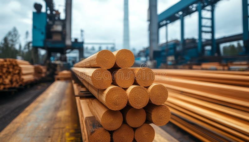 Stacks of Freshly Cut Lumber in a Timber Processing Plant the Timber ...