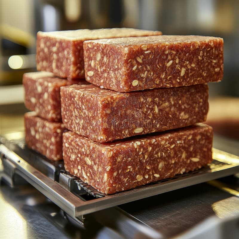 Stacks of Freshly Made Plant-Based Protein Bars on a Food Processing ...