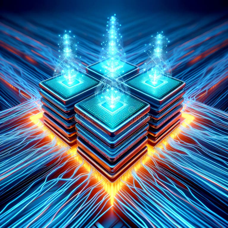 Stacks of Futuristic Quantum Cores Stock Illustration - Illustration of ...