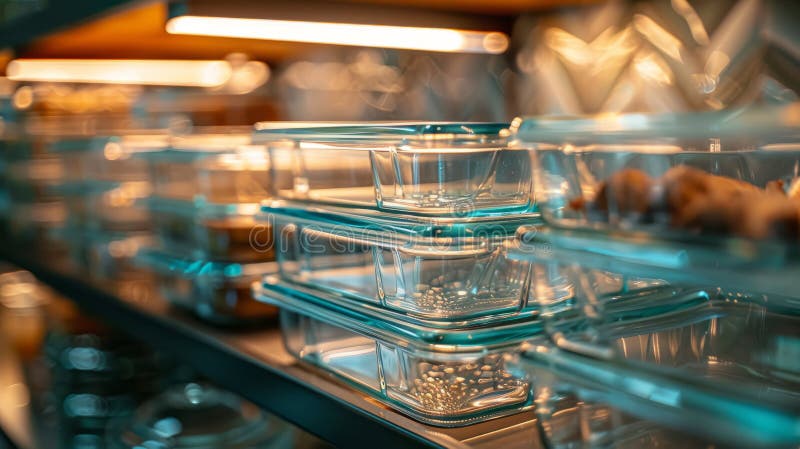 Stacks of Glass Containers on Kitchen Shelves. Stock Photo - Image of ...