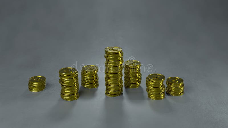 Stacks of Gold Coins 3D Render Stock Illustration - Illustration of ...
