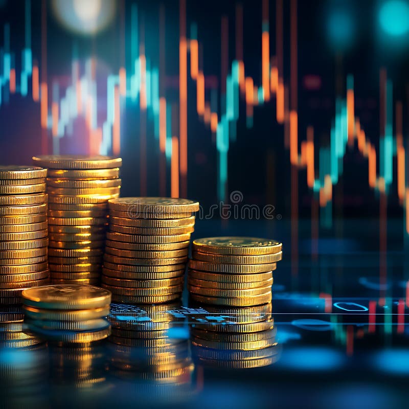 Stacks of Gold Coins with Financial Data Background Stock Illustration ...