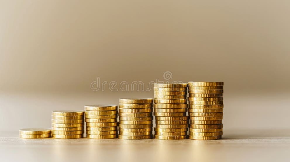Stacks of Gold Coins Increasing in Height Stock Image - Image of ...