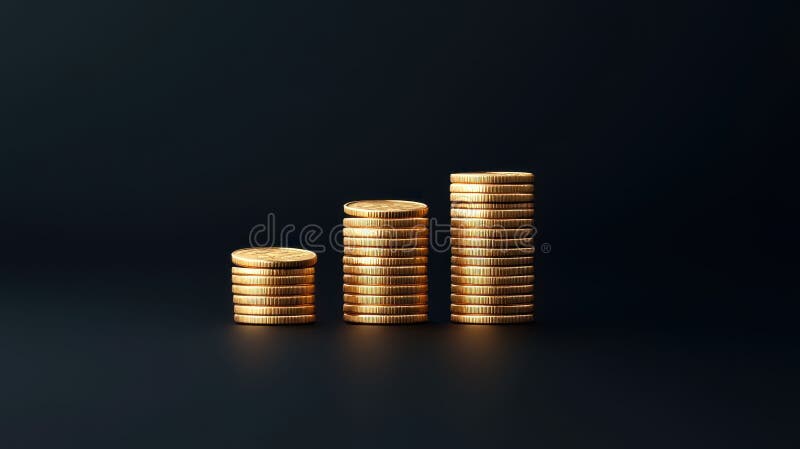 Stacks of Gold Coins Isolated on Dark Background Stock Illustration ...