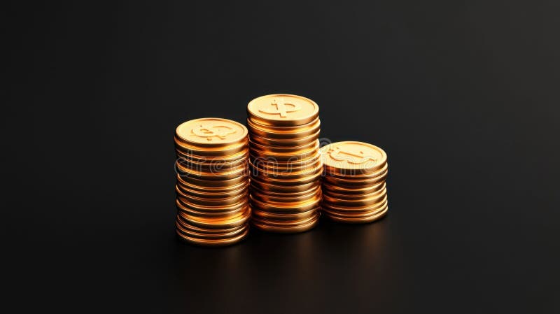 Stacks of Gold Coins Isolated on Dark Background Stock Illustration ...