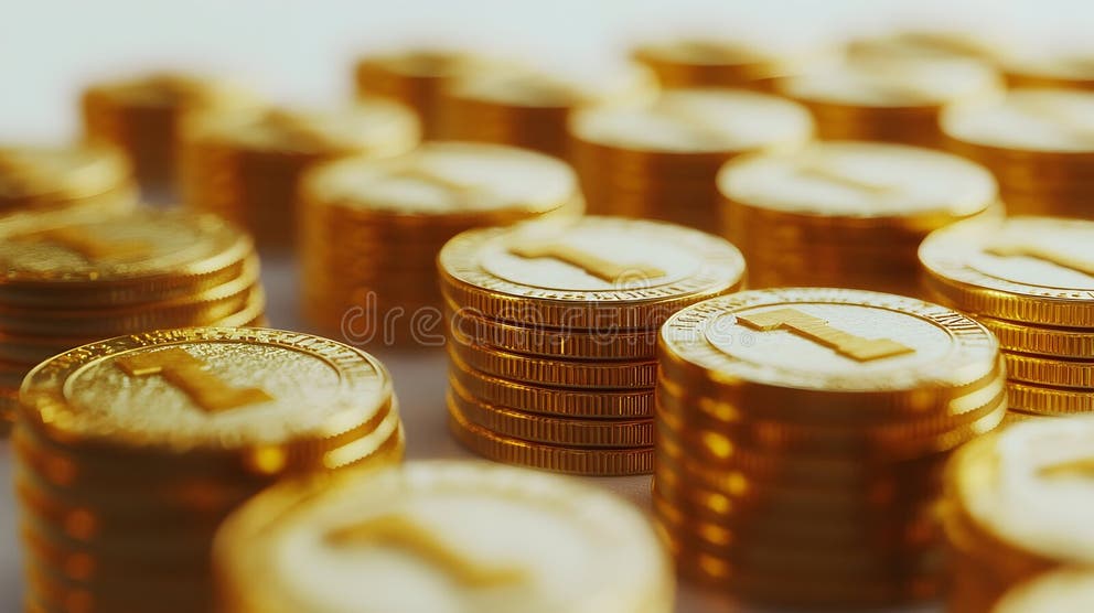 Stacks of Gold Coins with Number One Emblem in Focus Stock Image ...