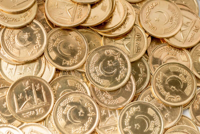 Stacks of Gold Coins of Pakistani Currency Symbolize Wealth and ...