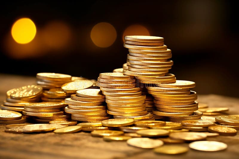 Stacks of Gold Coins in the Sun Stock Illustration - Illustration of ...