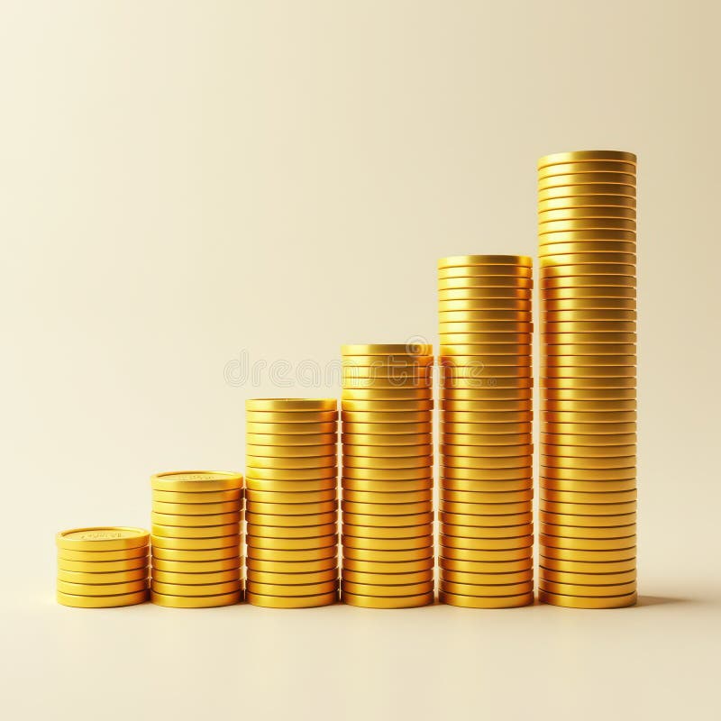 Stacks of Golden Coins Arranged in Ascending Order Against a Pale ...