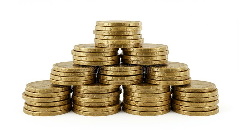 Stacks of Golden Coins Arranged in a Pyramidal Structure Against a ...
