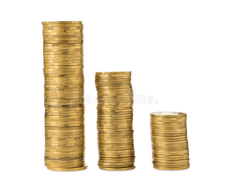 Stacks of Golden Coins on White Background Stock Image - Image of ...
