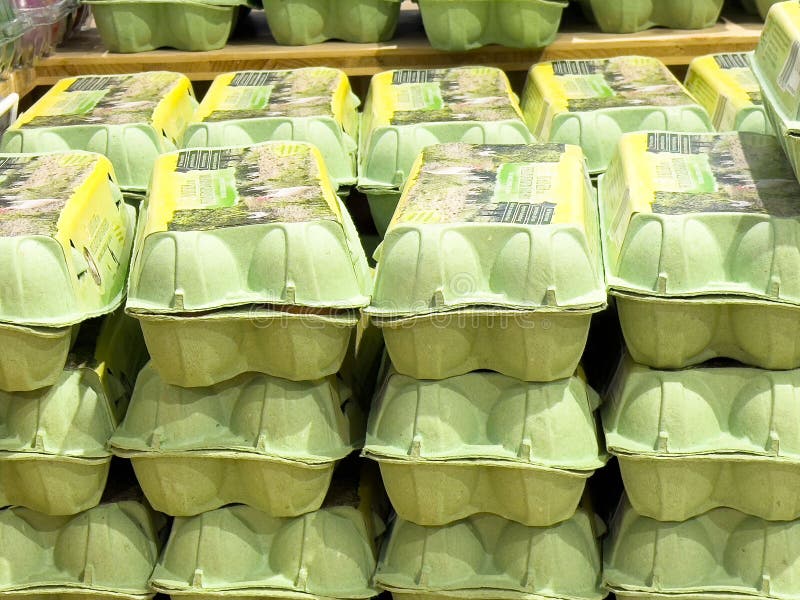 Stacks of Green Egg Cartons in Supermarket Display Editorial Photo ...