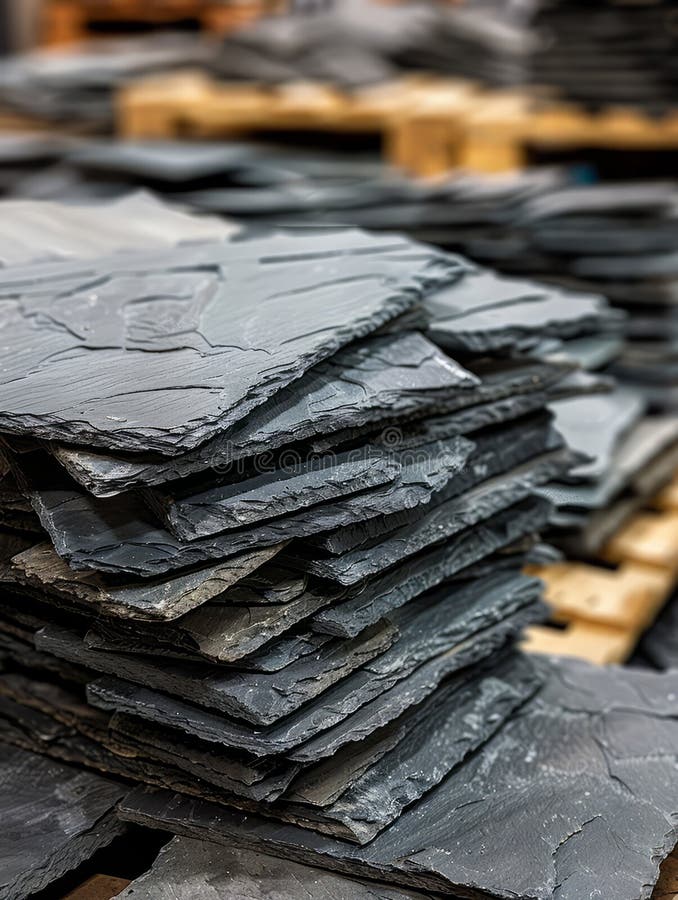 Stacks of Grey Slate Tiles on a Wooden Pallet. Stock Photo - Image of ...
