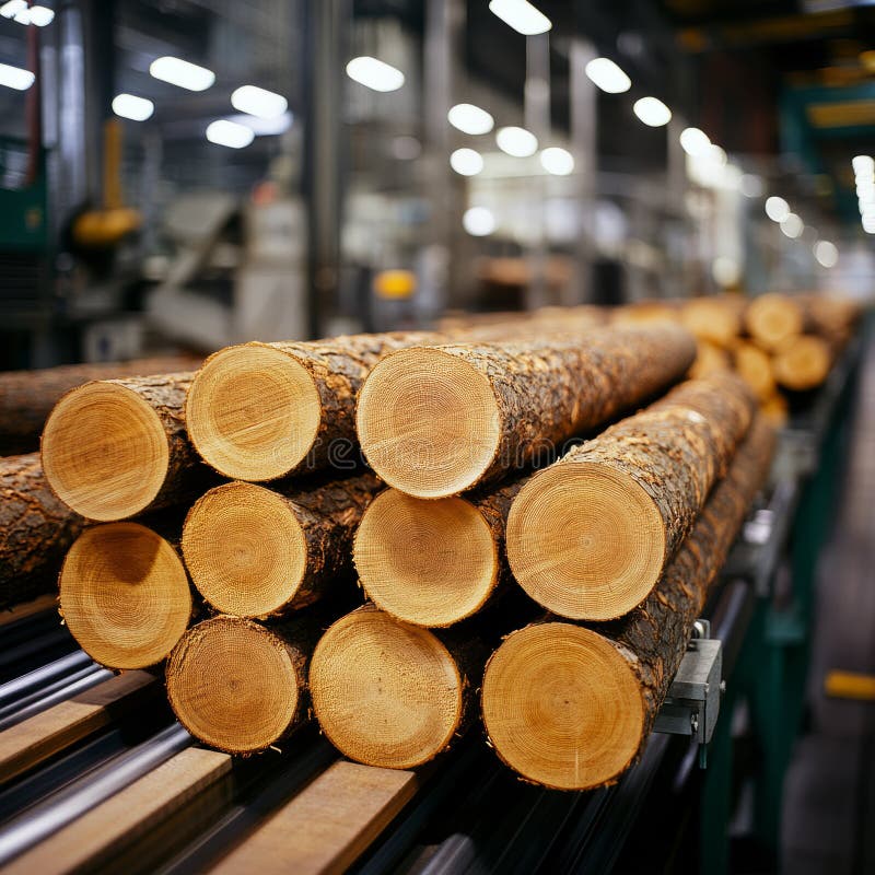 Stacks of Logs in a Lumber Processing Factory. Stock Photo - Image of environment, production ...