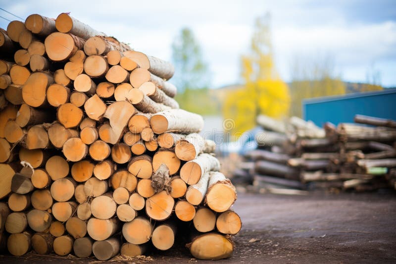 Stacks of Logs Ready for Biomass Energy Usage Stock Photo - Image of ...