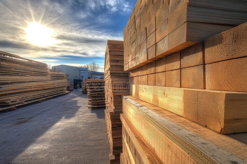 Stacks of Lumber Piled High for Construction or Storage Use, with a ...