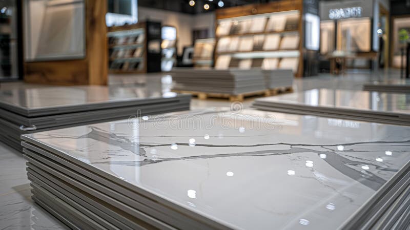 Stacks of Marble Tiles Displayed in a Modern Showroom. Stock Image ...