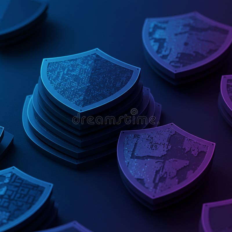 Stacks of Metallic, Shield-shaped Objects with Digital Patterns on ...