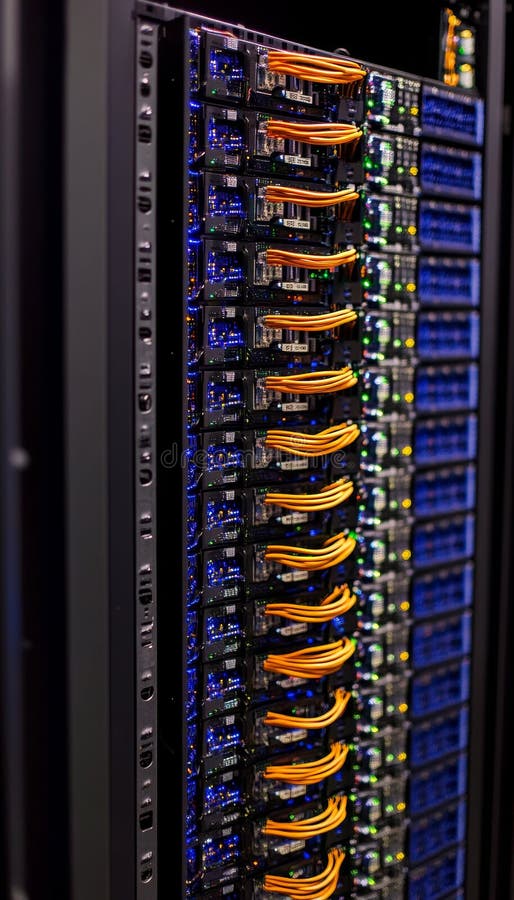 Stacks of Modern Servers with Network Cables in Data Center, Powerful ...