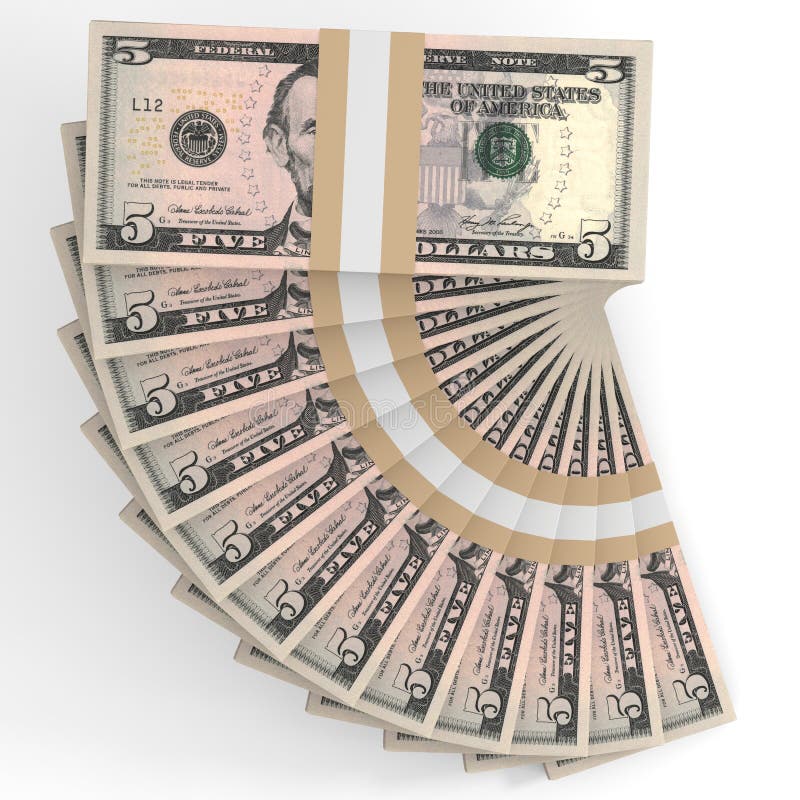 Stacks of Money. Five Dollars Stock Illustration - Illustration of ...