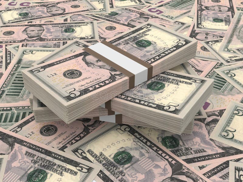 Stacks of Money. Five Dollars Stock Illustration - Illustration of ...
