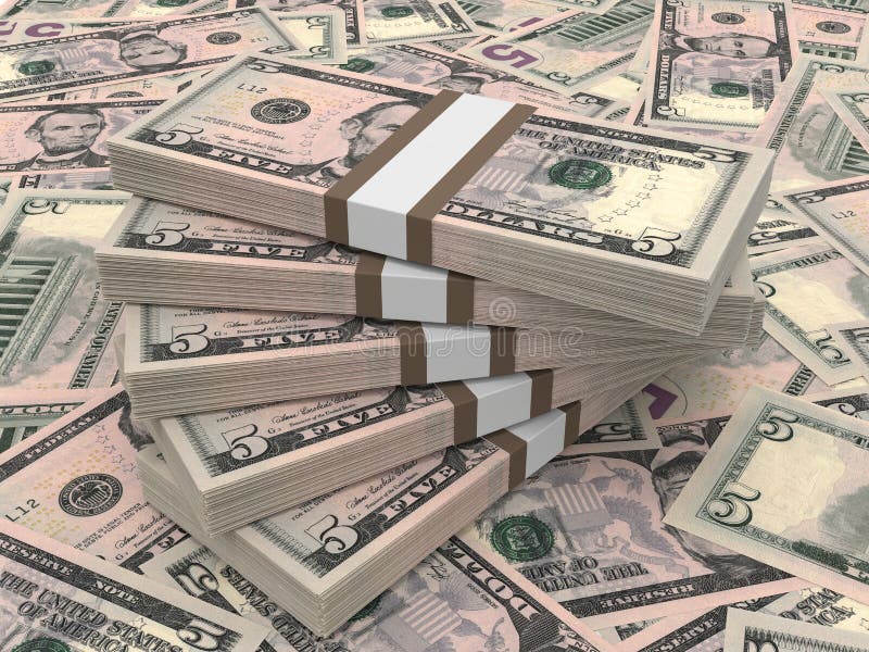 Stacks of Money. Five Dollars Stock Illustration - Illustration of ...