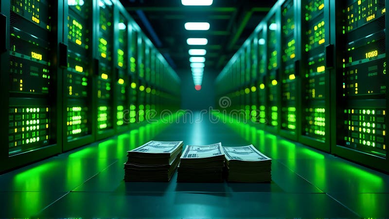 Stacks of Money in Server Room Stock Illustration - Illustration of ...