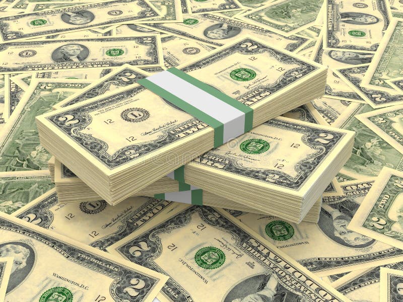 Stacks of Money. Two Dollars Stock Illustration - Illustration of ...
