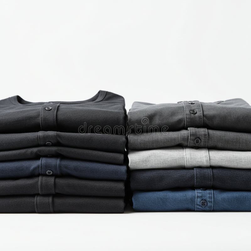 Stacks of Neatly Folded Clothes Arranged in Two Columns. the Left Stack ...