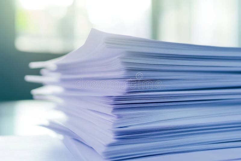 Stacks of Neatly Organized Papers on a Table in an Office Illuminated ...