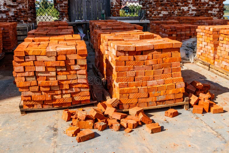 Stacks of New Red Brick at Construction Site Stock Image - Image of ...