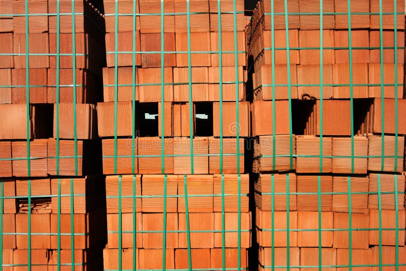Stacks of New Red Bricks at Construction Site Stock Image - Image of ...