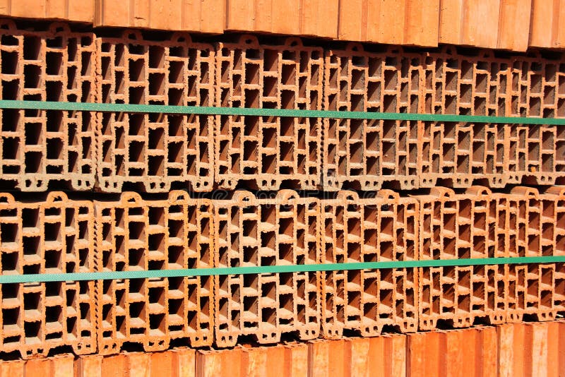 Stacks of New Red Bricks at Construction Site Stock Photo - Image of ...