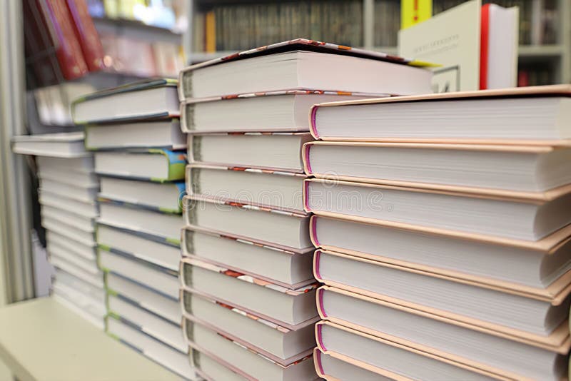 Stacks of New Textbooks on a Shelf in the School Library. Stock Image ...