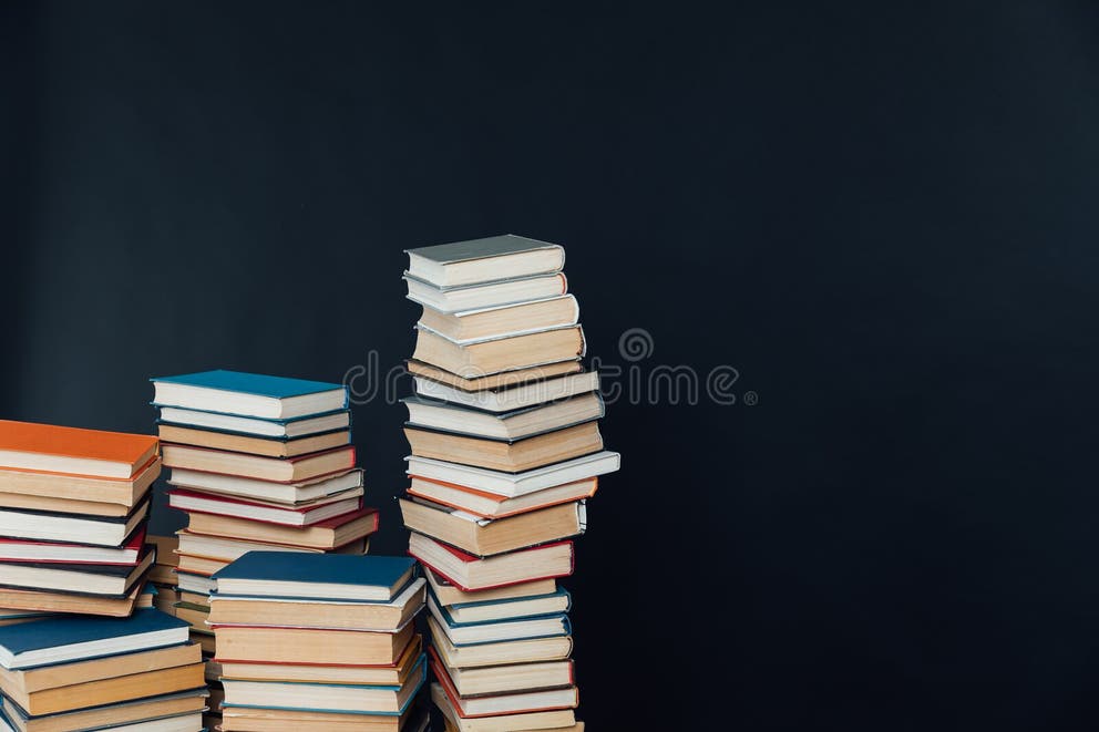 Stacks of Old Books for College Library on Black Background Stock Photo ...