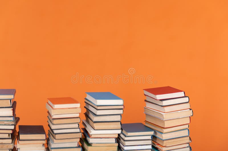 Stacks Old Books Learning Orange Background Stock Photos - Free ...
