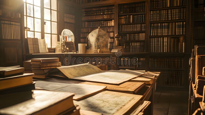 Stacks of Old Books in a Library. Stock Illustration - Illustration of ...