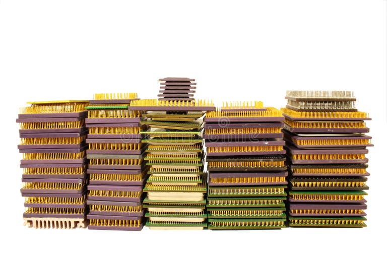 Stacks of Old CPU Chips and Obsolete Computer Processors Isolated on ...