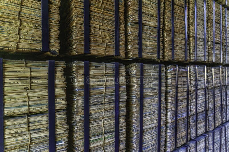 Stacks of Old Journals, Newspapers on Wall Stock Photo - Image of ...