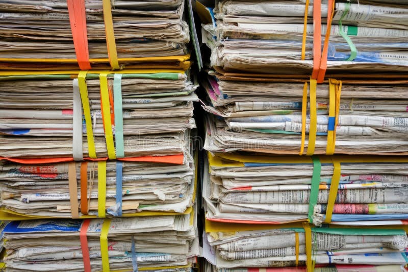 Stacks of Old Newspapers Bound Together with Colored Rubber Bands Stock ...