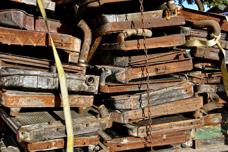 Stacks of Old Rusty Auto Radiators Stock Photo - Image of vintage ...