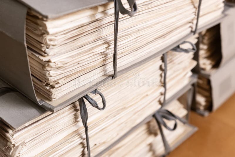 Stacks of Old Working Paper Documents. Vintage Stacked Files Stock ...