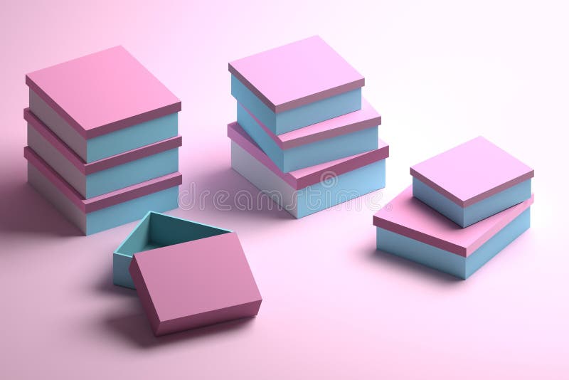 Stacks of Packaging Boxes in Pink and Blue Colors. Stock Illustration ...