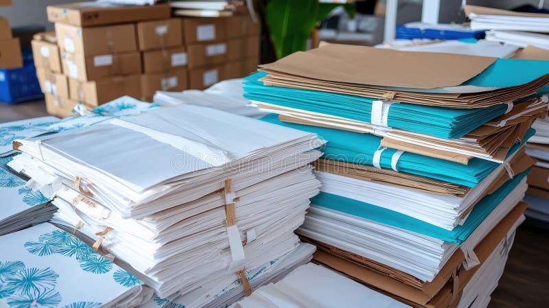 Stacks of Paper & Documents in Office Stock Illustration - Illustration ...