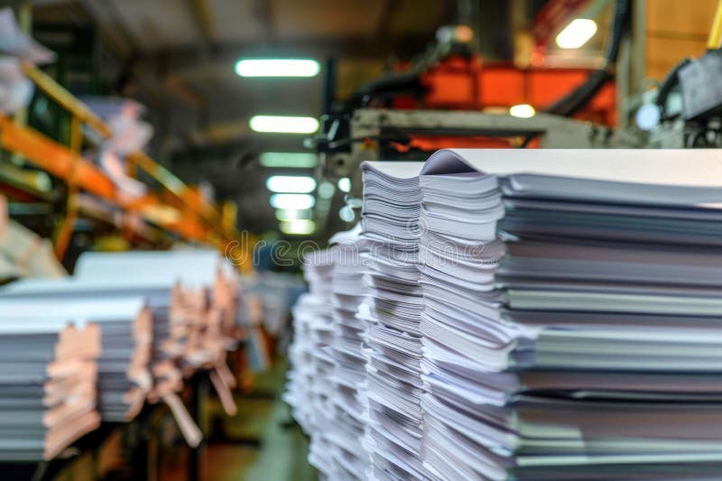 Stacks of Paper in Industrial Printing Facility. Generative Ai Stock ...